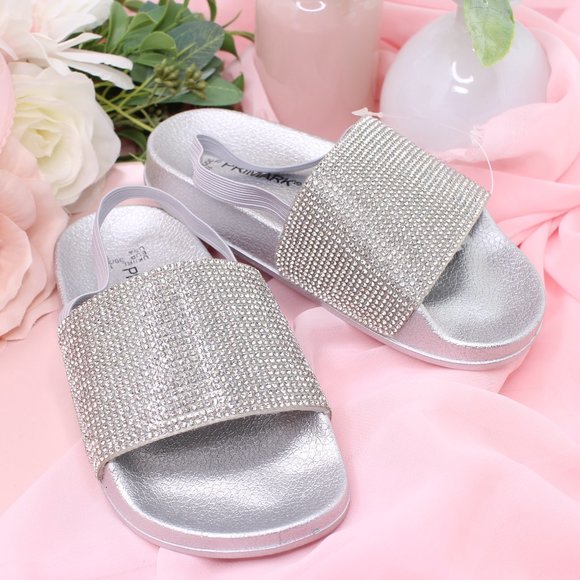 Primark | Shoes | Primark Girls Super Sparkly Silver Glass Rhinestone ...